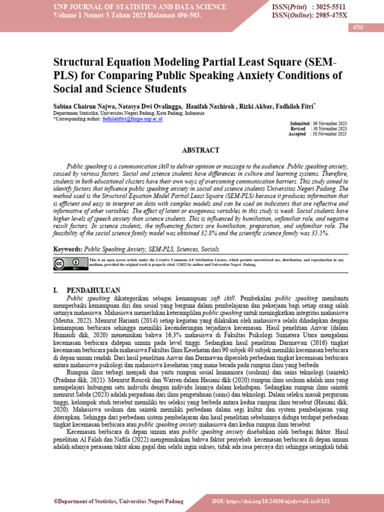 Structural Equation Modeling Partial Least Square (SEM-PLS) For Comparing Public Speaking ...