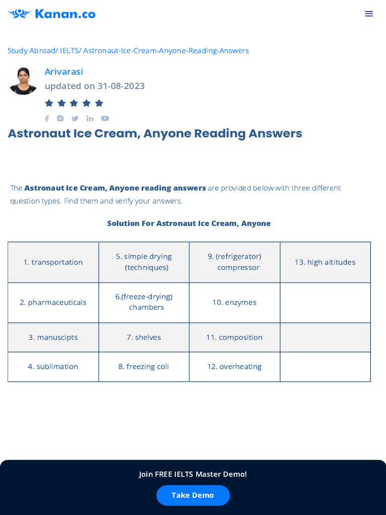 Astronaut Ice Cream, Anyone Reading Answers | PDF