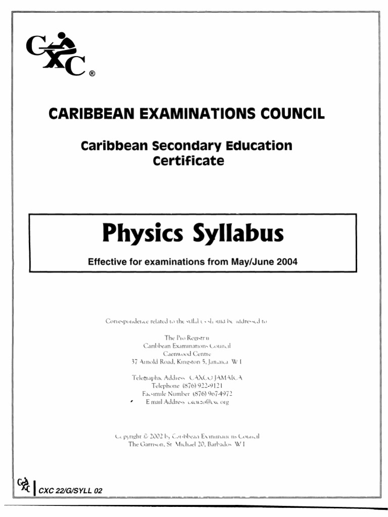 Physics CSEC Syllabus (2002) | PDF