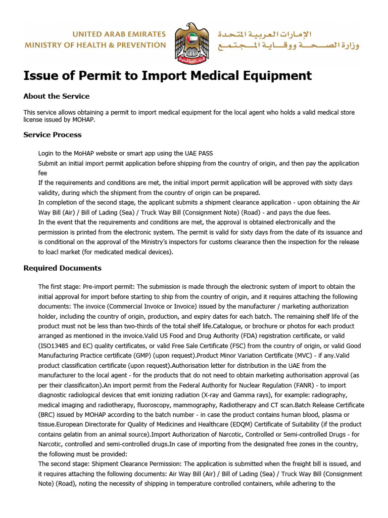 Issue of Permit to Import Medical Equipment | PDF