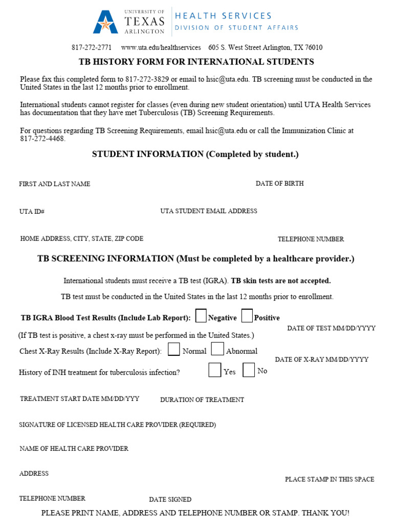 UTA Health Services TB Form-2020 | PDF