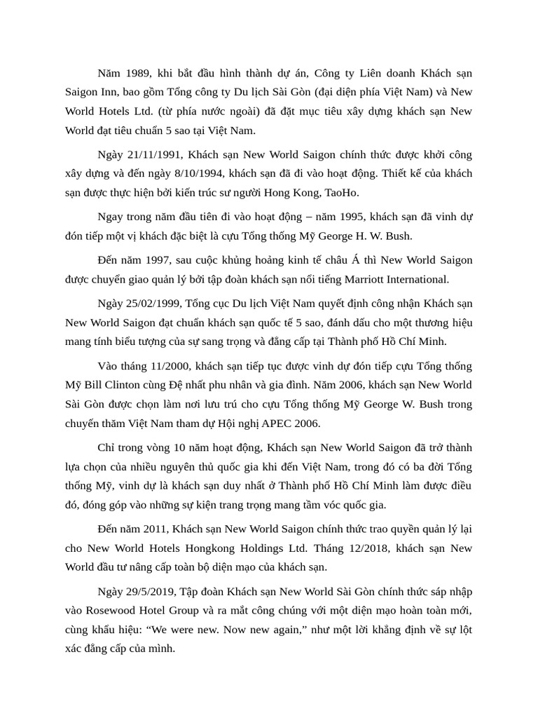 LỊCH SỬ KHÁCH SẠN NEW WORLD | PDF