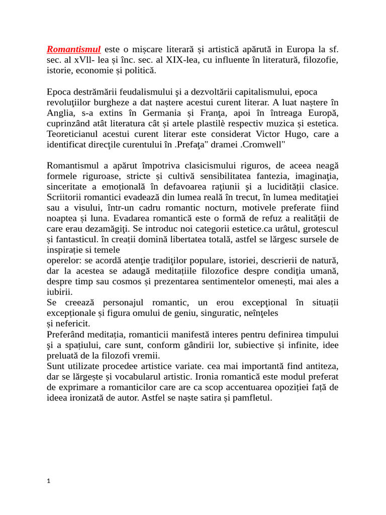Romantismul | PDF