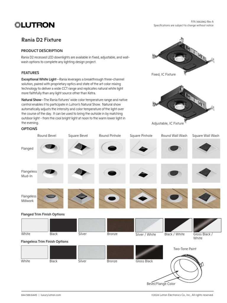 Rania D2 Fixture: Product Description | PDF