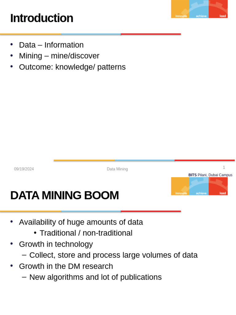 CS F415 Data Mining Introduction | PDF