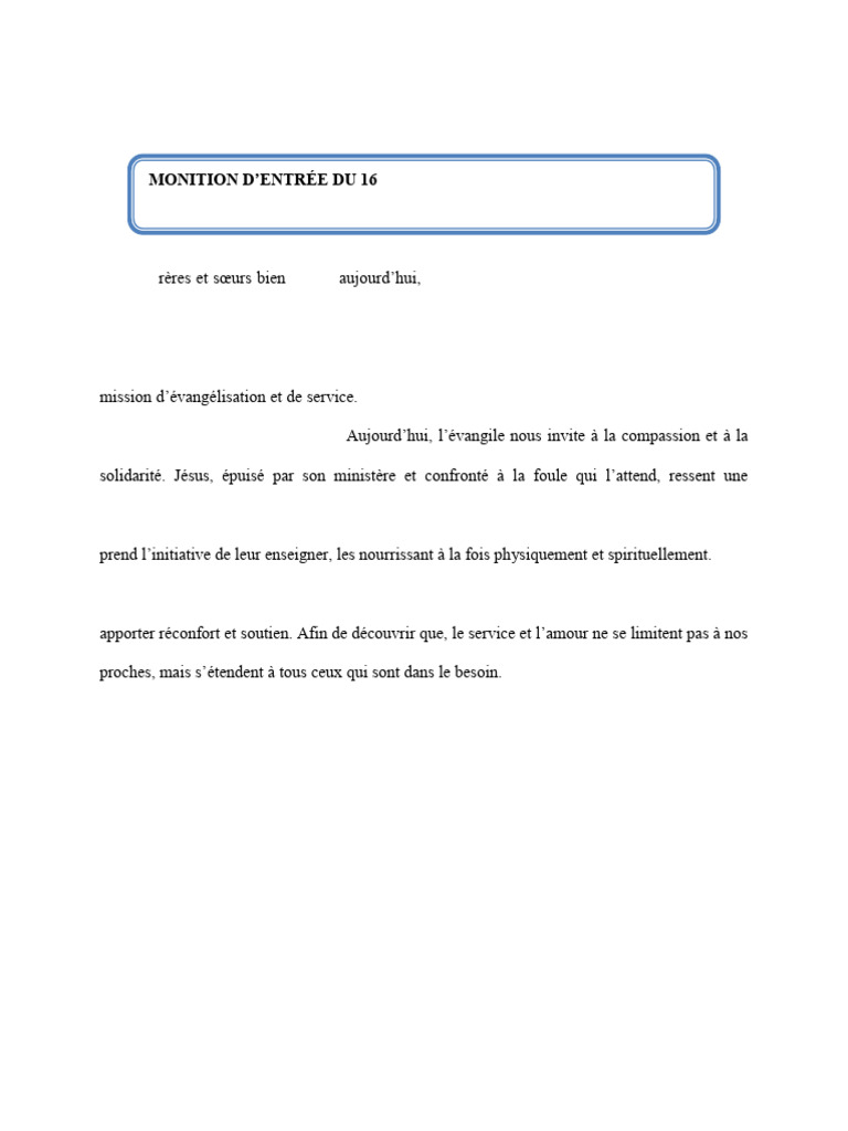 Monition d'entrée : 16ème dimanche B | PDF | Miséricorde | Prière