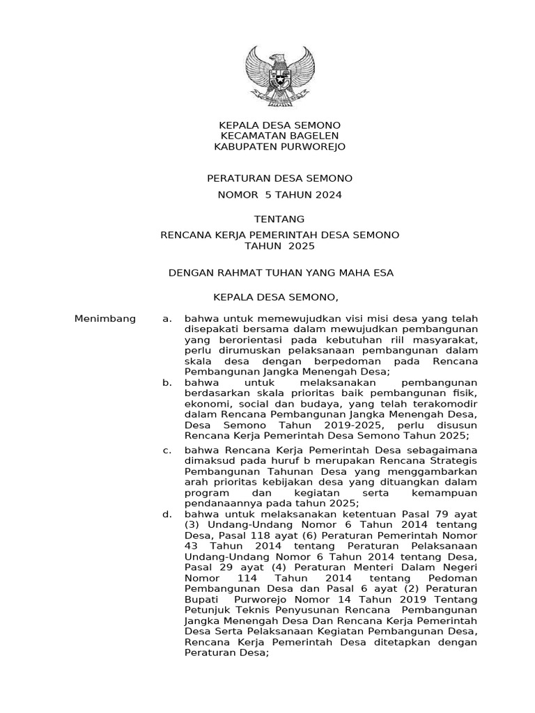 Rancangan Perdes Rkpdes 2025 | PDF