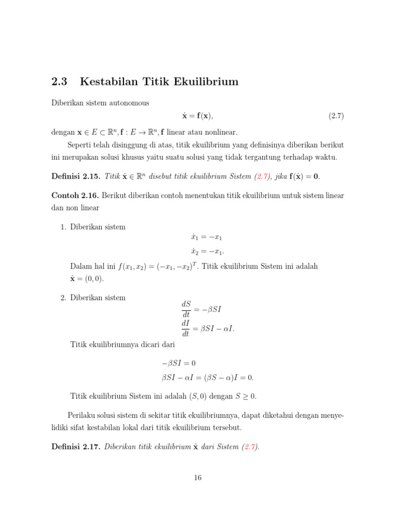 Pertemuan 8 - Kestabilan Titik Ekuilibrium | PDF