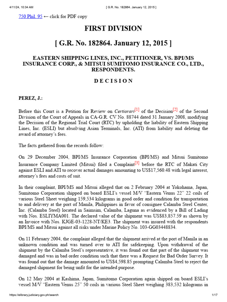1-Eastern Shipping Lines v. BPI | PDF
