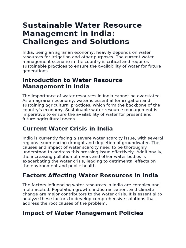 Sustainable Water Resource Management in India | PDF