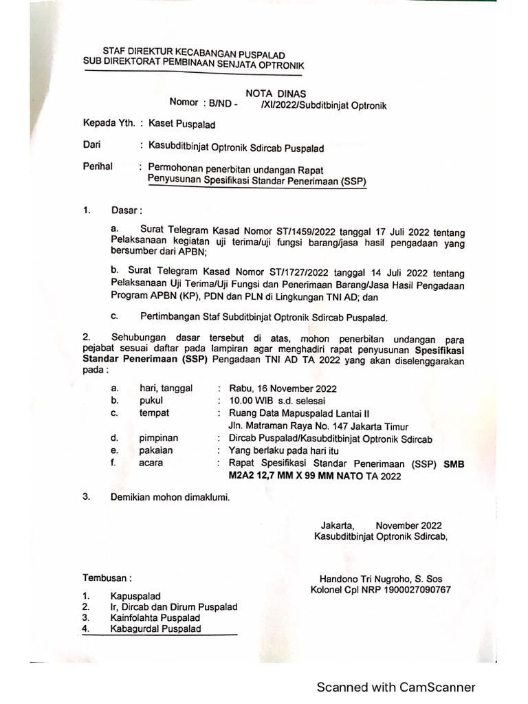 Konsep Surat Undangan Rapat SSP SMB Pusp | PDF