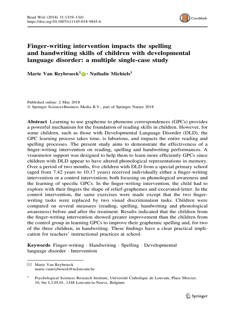 REYBROECK & MICHIELS 2018 Finger-Writing Intervention Speelling ...