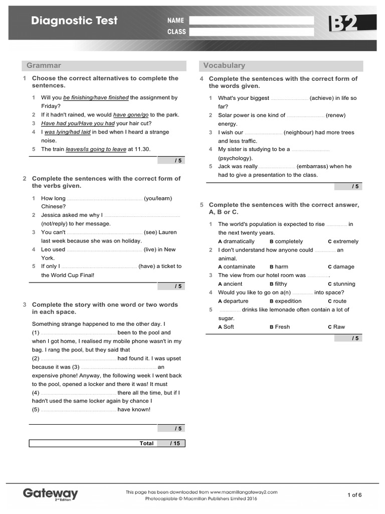 B2 Diagnostic Test - Removed | PDF