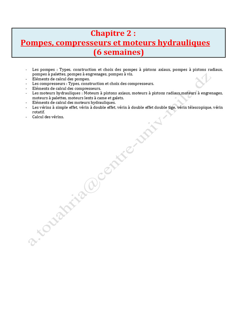 Chapitre 2-Pompes, Compresseurs Et Moteurs Hydrauliques - Partie2 | PDF