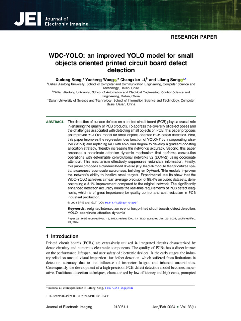 WDC-YOLO: An Improved YOLO Model For Small Objects Oriented Printed Circuit Board Defect ...