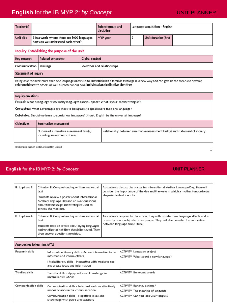 3 in A World Where There Are Six Thousand Languages Unit Planner | PDF