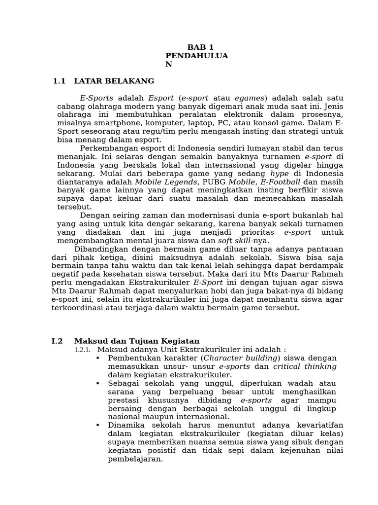 Proposal Eksul Esport | PDF