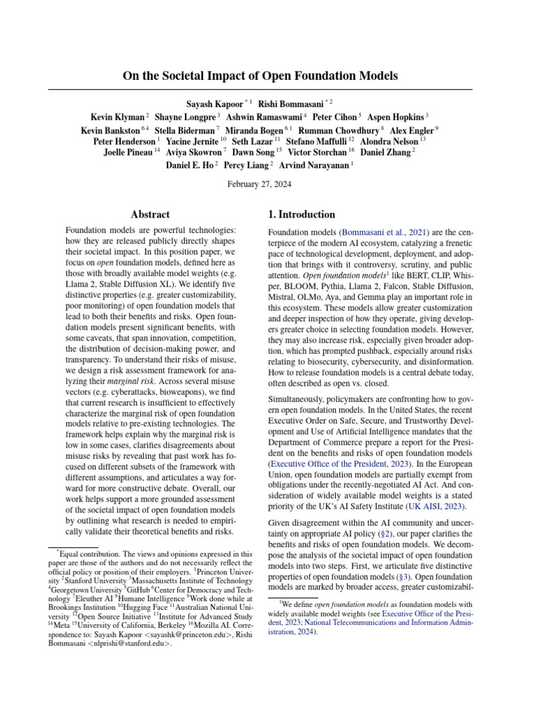 On The Societal Impact of Open Foundation Models | PDF