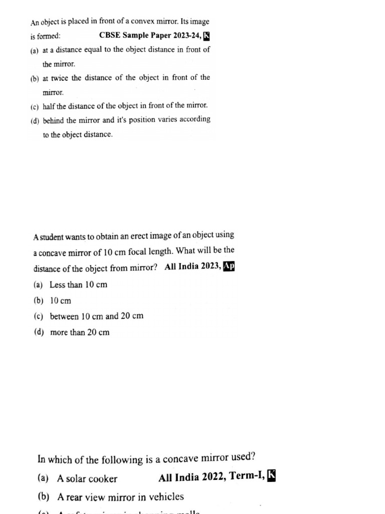 10C9 PYQ Light Part 1 Reflection | PDF
