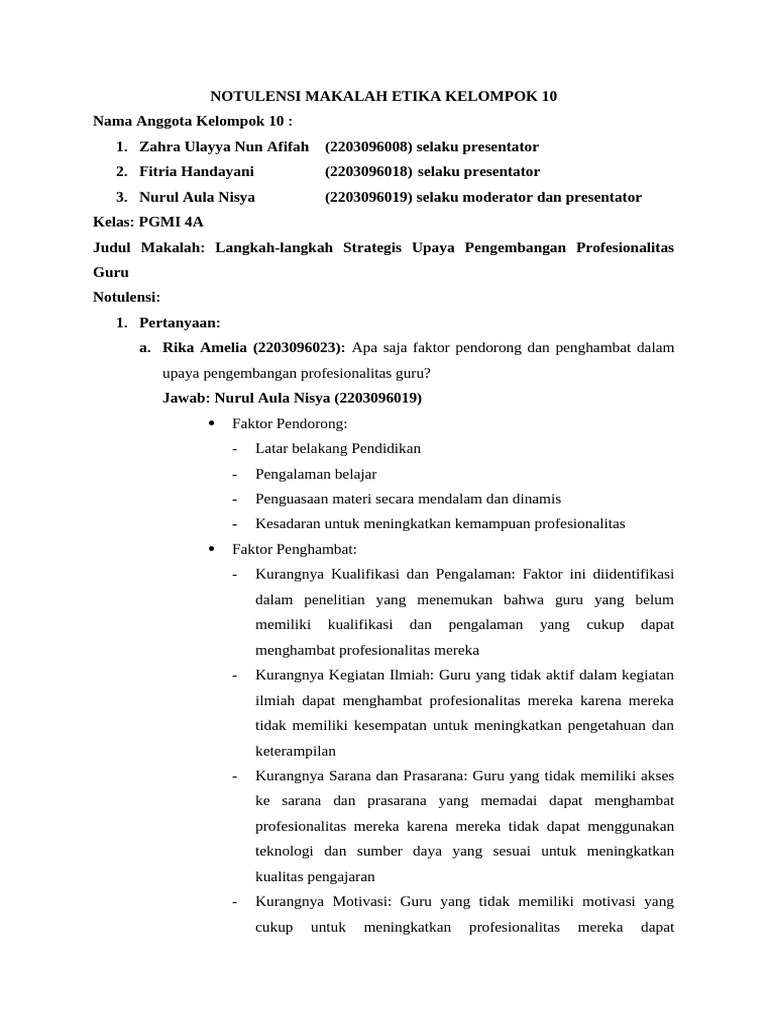 Notulensi Makalah Etika Kelompok 10 | PDF