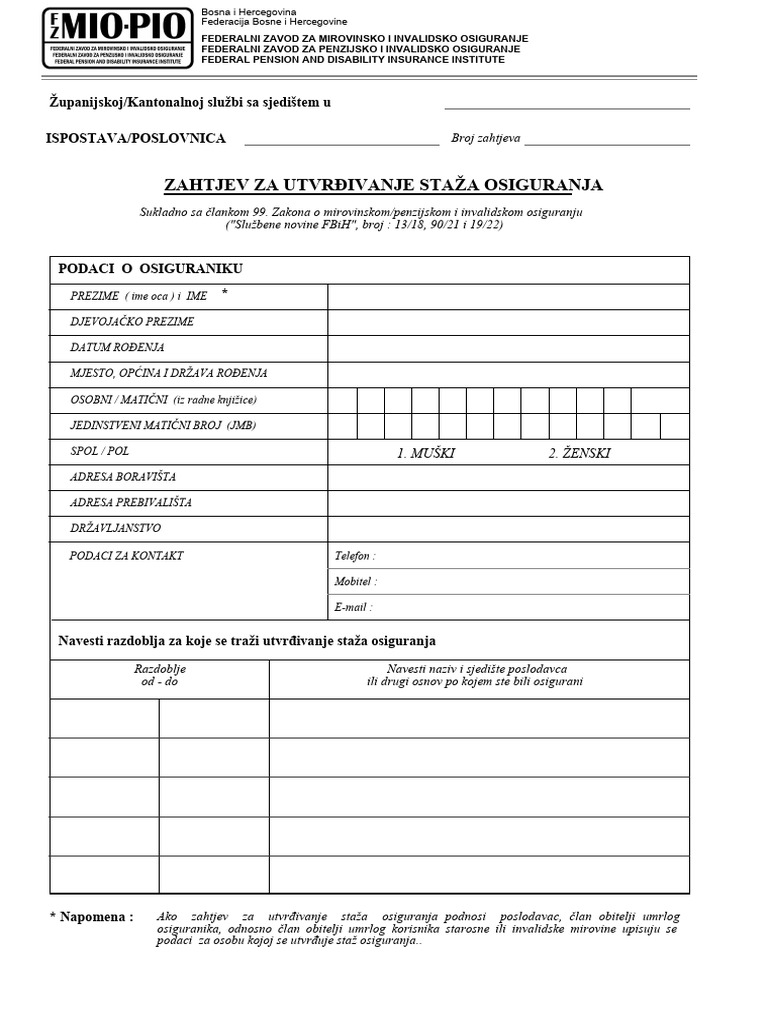 zahtjev za utvrdj.staža | PDF