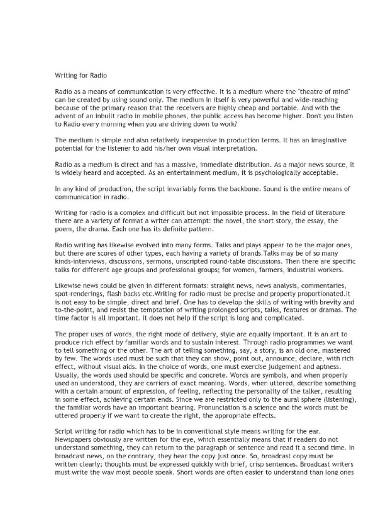 Writing For Radio-Introduction Research Paper | PDF