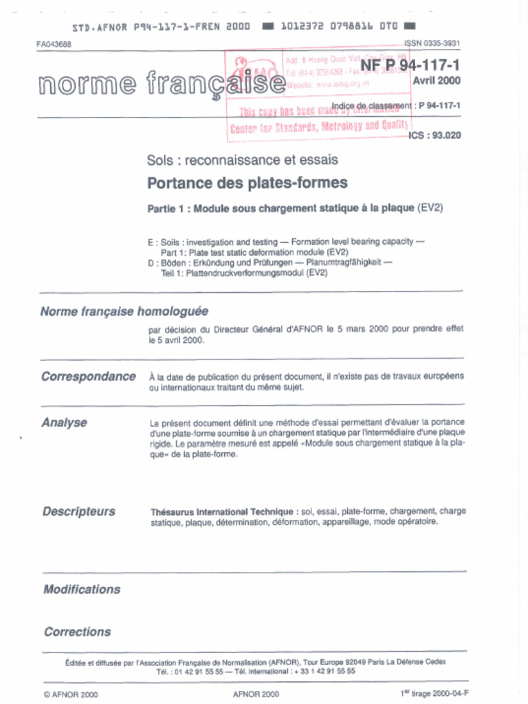 AFNOR NF P94-117-1 April 2000 | PDF