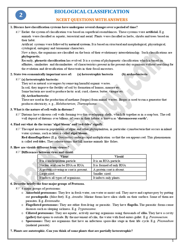 2 Biological Classification-NCERT Questions With Answers | PDF | Virus ...