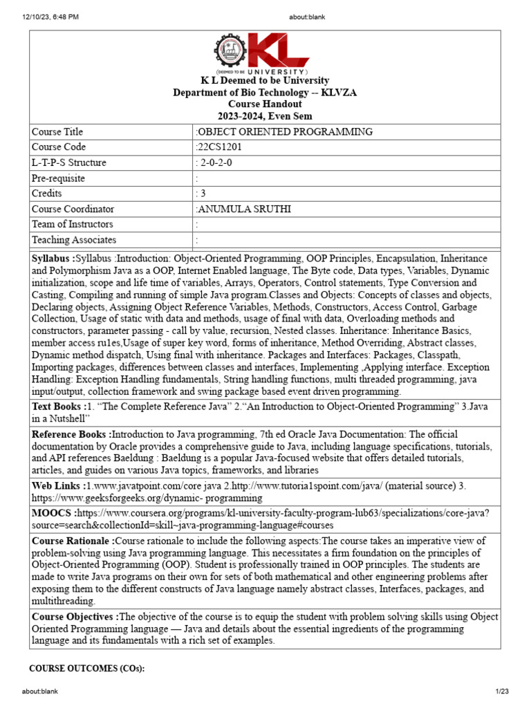 Object Oriented Programming | PDF