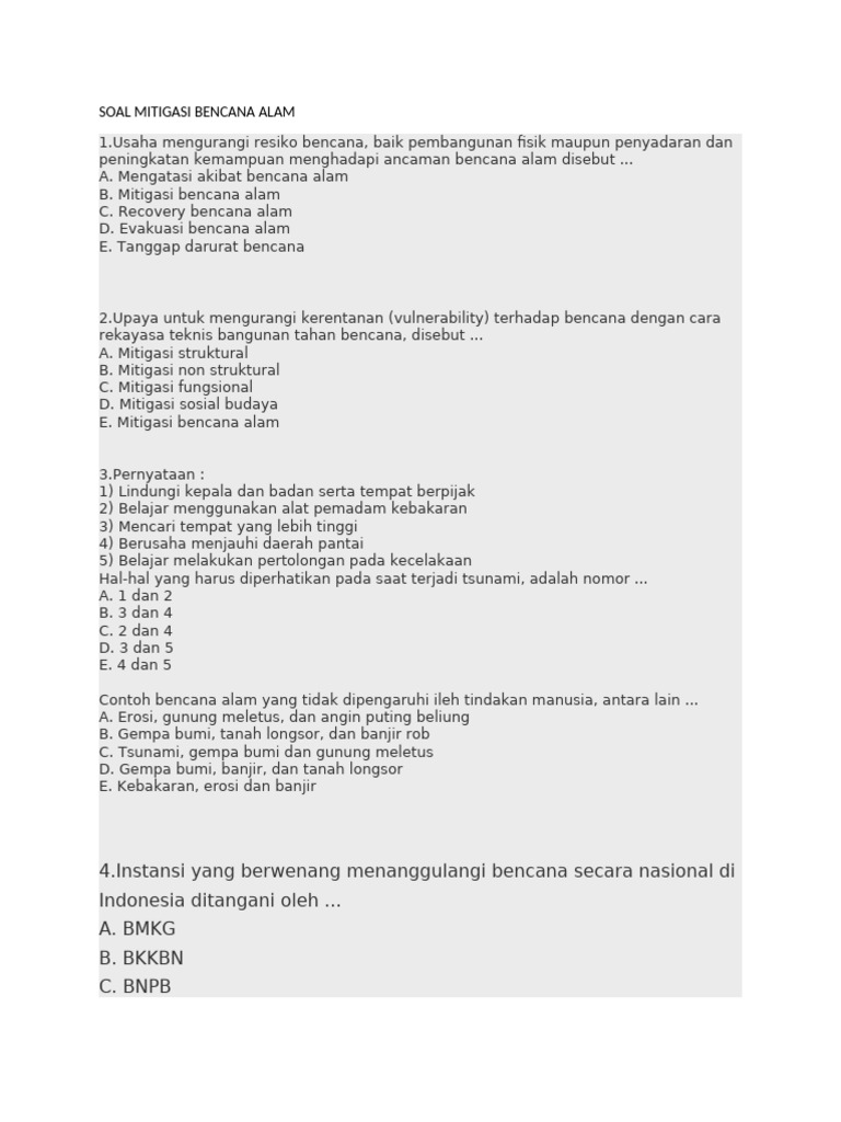 Soal Mitigasi Bencana Alam | PDF