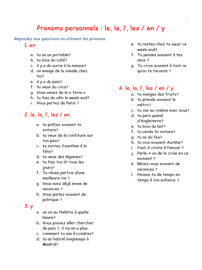 Lesson 2 - Pronom Pers LE EN Y | PDF