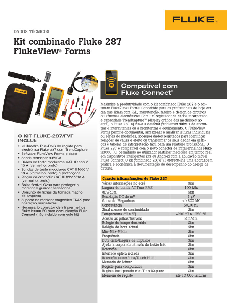 Kit Combinado Fluke 287 Flukeview Forms: Compatível Com Fluke Connect | PDF