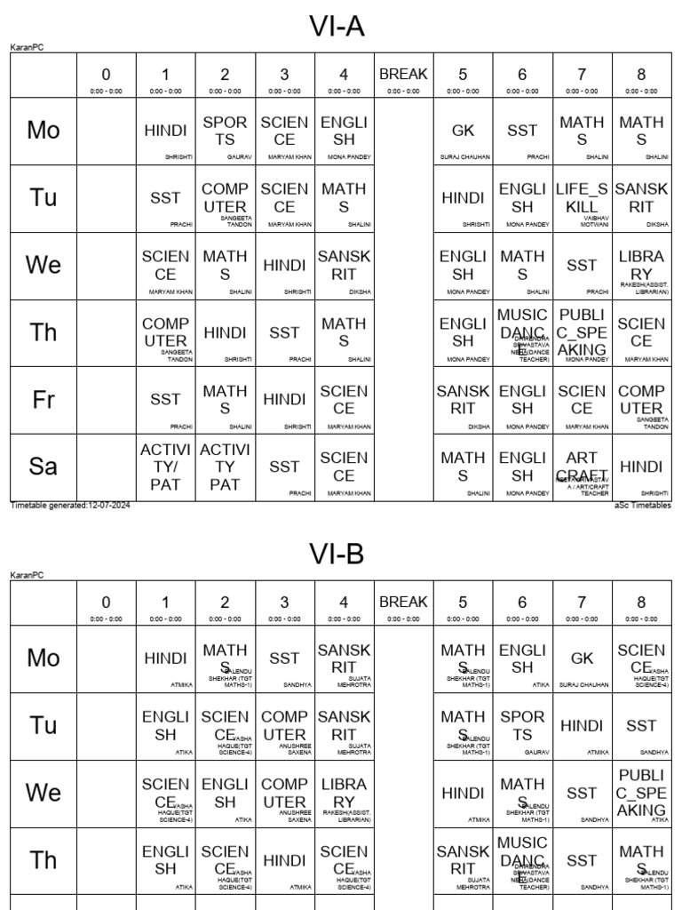 11july2024 Class Time Table | PDF
