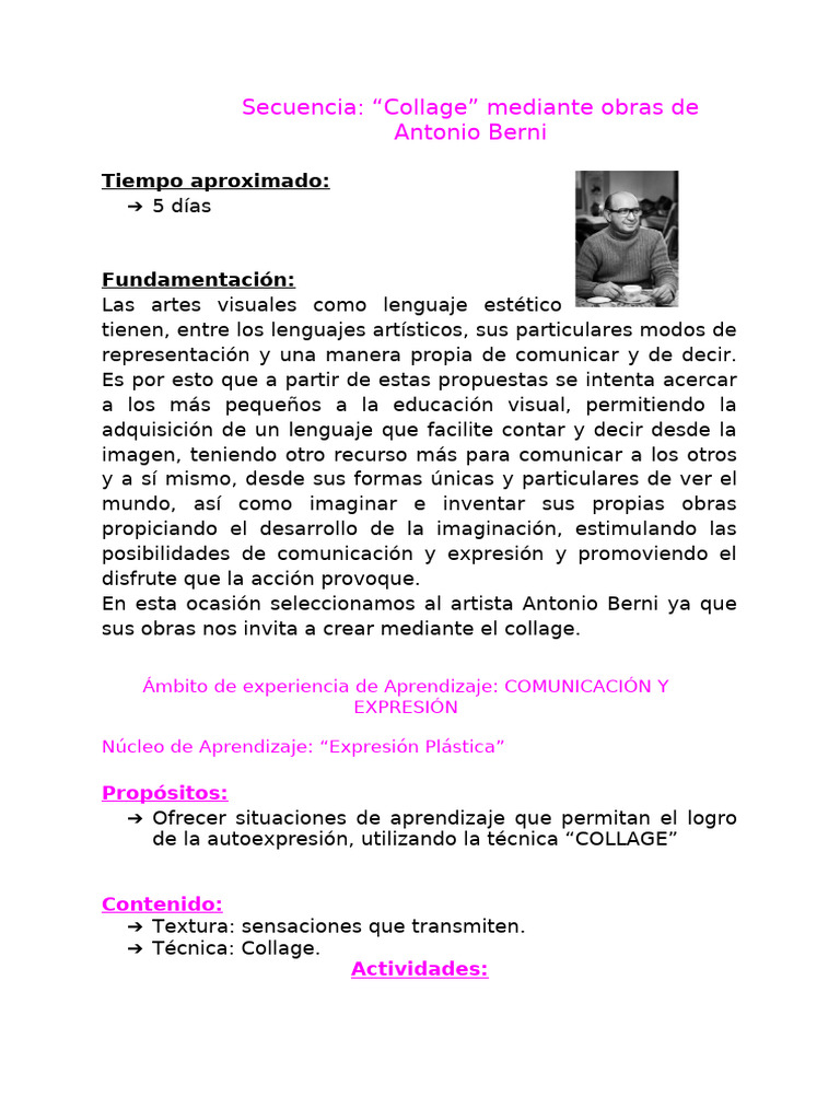 Secuencia Collage Mediante Obras de Antonio Berni | PDF