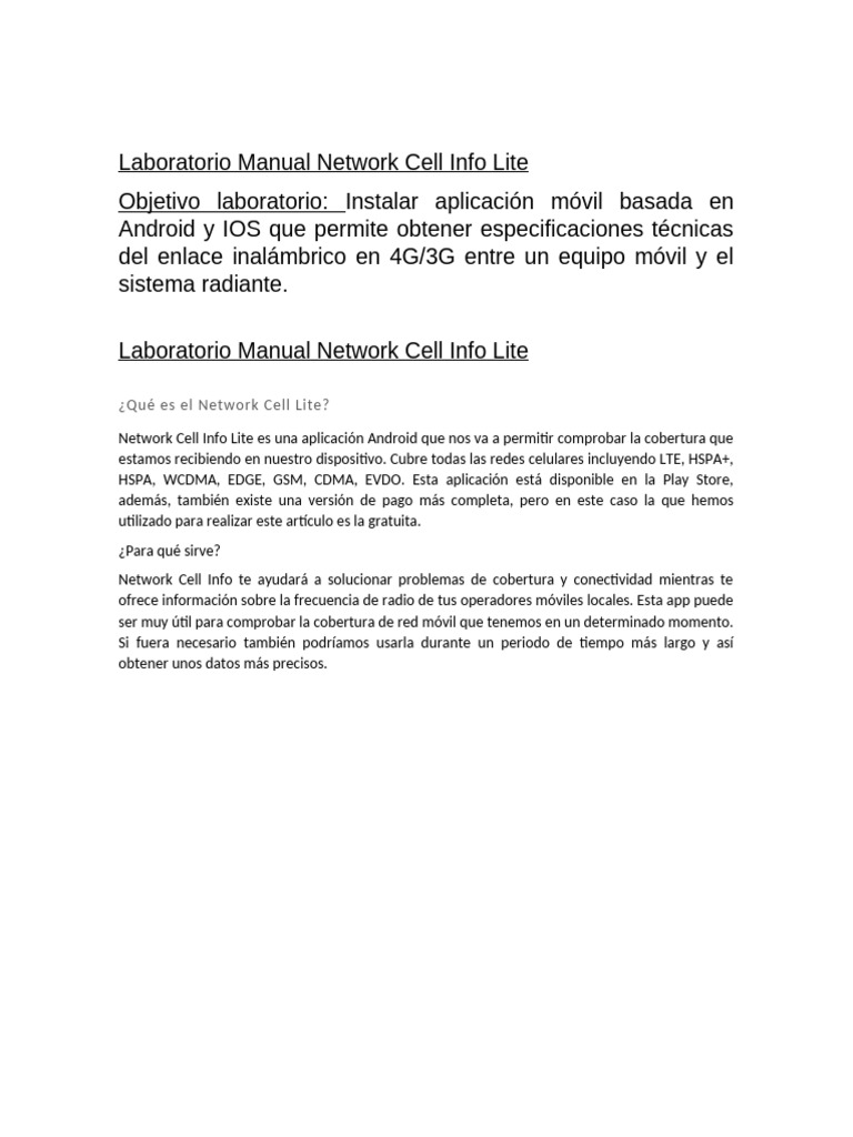 Laboratorio Manual Network Cell Info Lite.docx-Final | PDF