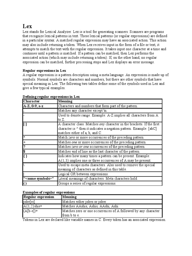 Lex and Yacc | PDF | Regular Expression | C (Programming Language)