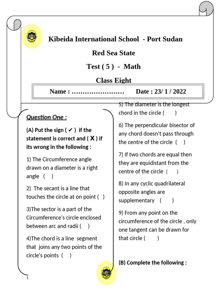 test circle grade 8 | PDF