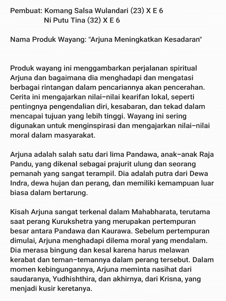 Wayang Arjunaa | PDF