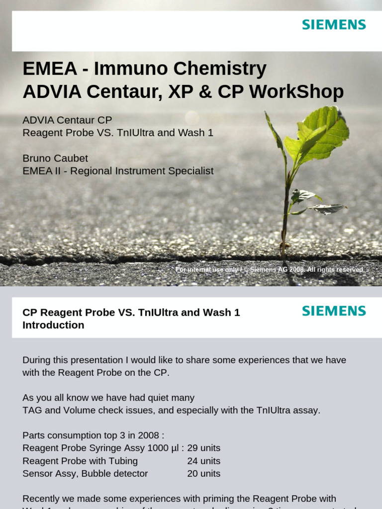EMEA Immuno Chemistry WorkShop - CP Reagent Probe vs. TnIUltra and Wash 1 | PDF