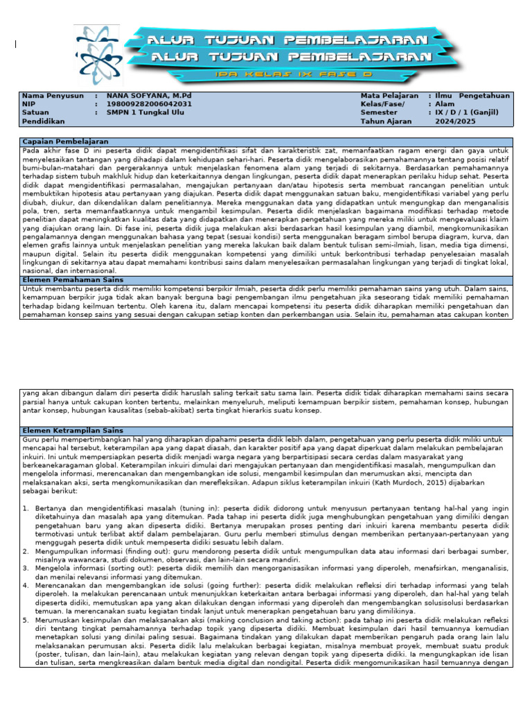 Atp Ipa Fase D Kelas Ix | PDF