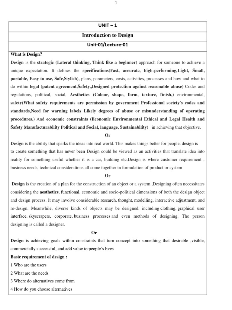 Notes Me 112 Concepts in Engineering Design Unit 1 | PDF