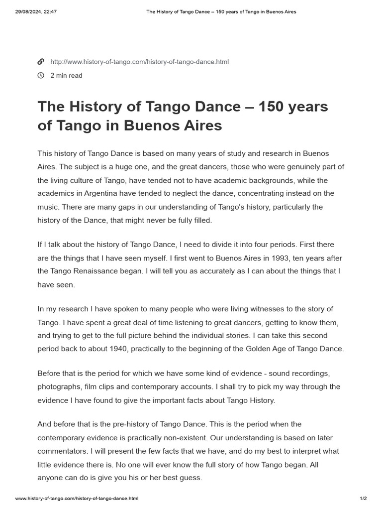 The History of Tango Dance - 150 Years of Tango in Buenos Aires | PDF
