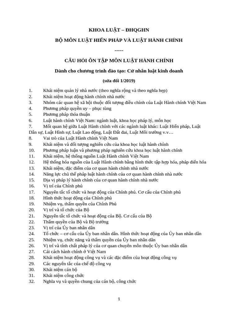 3.cau Hoi On Tap LHC He LKD (Sua Doi T1.2019) | PDF | Vietnam | Southeast Asia