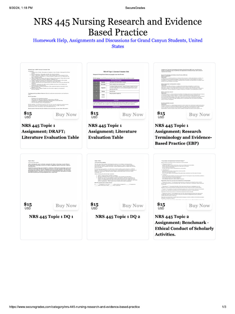 NRS 445 Nursing Research and Evidence Based Practice - Grand Canyon | PDF