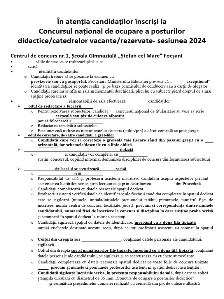 Anunt Concurs Titularizare | PDF