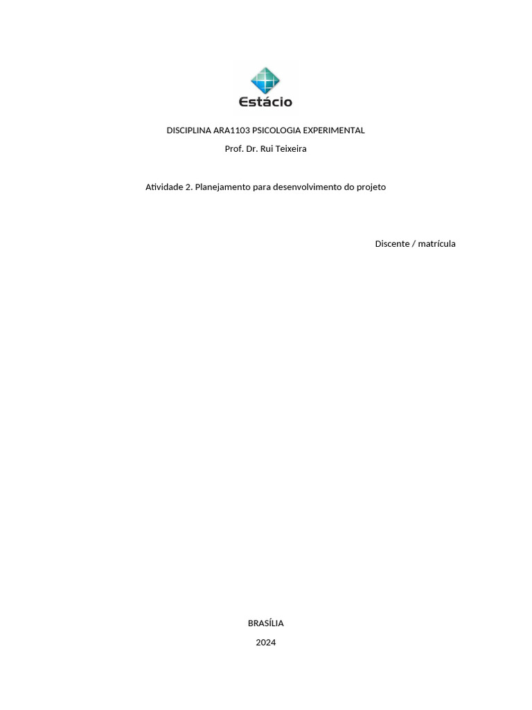 Modelo Atividade 2 - Planejamento Para Desenvolvimento Do Projeto (2) | PDF
