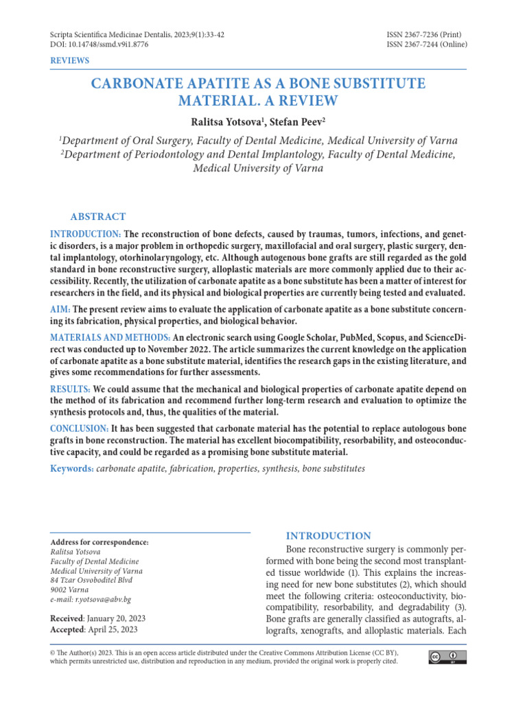 Carbonate Apatite As A Bone Substitute Material A | PDF