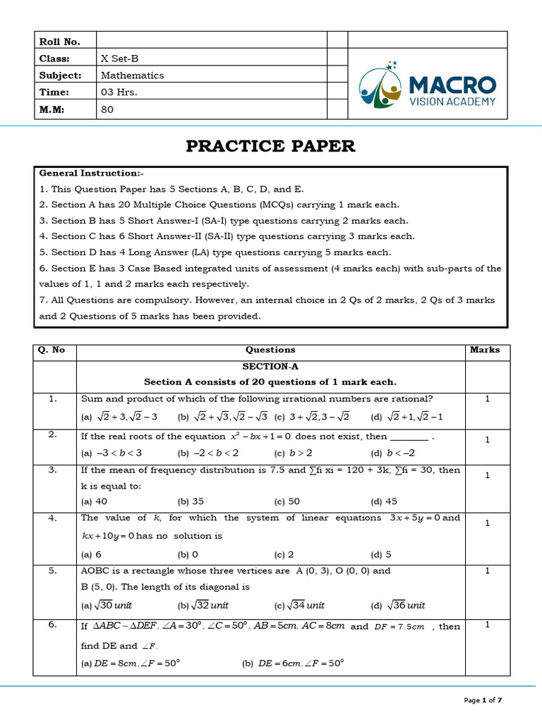 Maths Practice Paper 2 (08.03.2024) | PDF