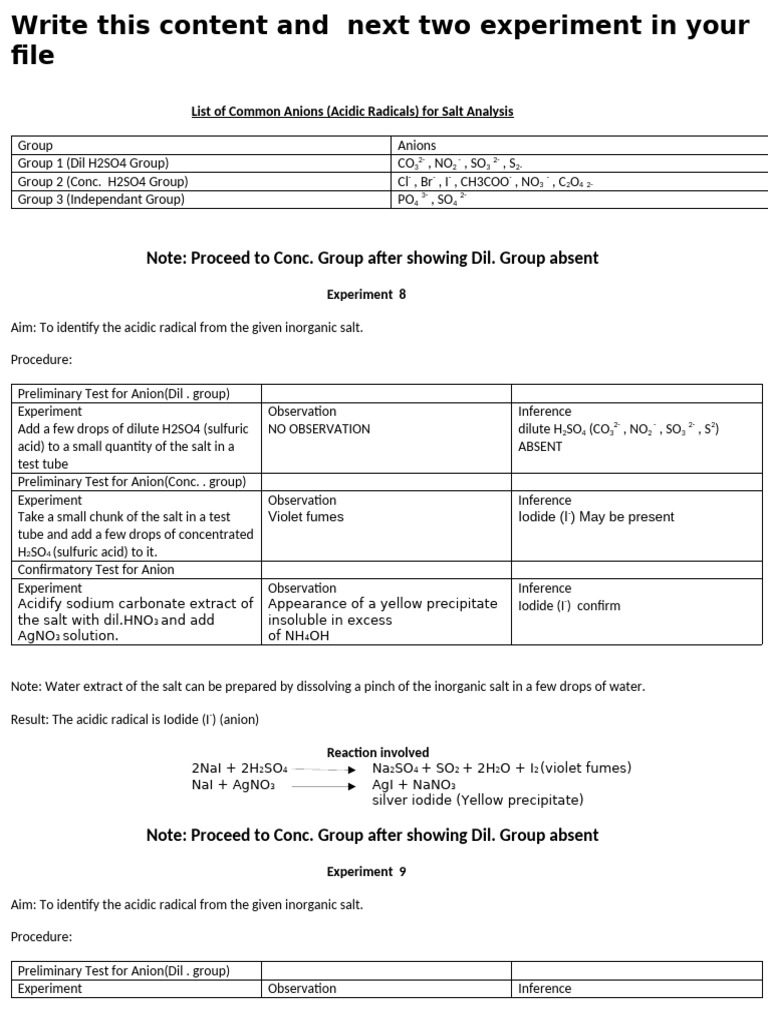 Salt Analysis For Conc. Anion - 2 | PDF