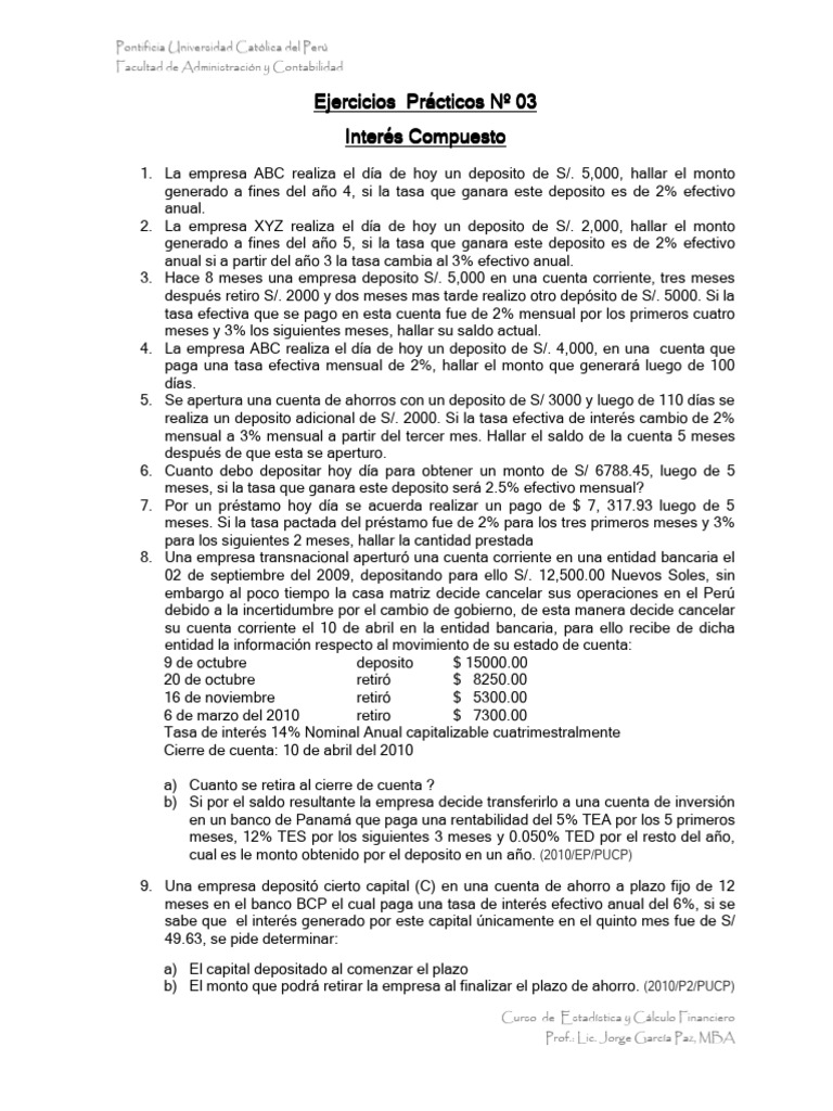 Ejercicios #03 - Interés Compuesto | PDF